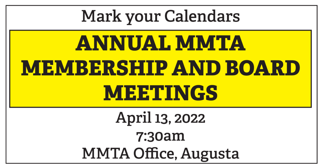 Mark your Calendars - ANNUAL MMTA MEMBERSHIP AND BOARD MEETINGS - MMTA